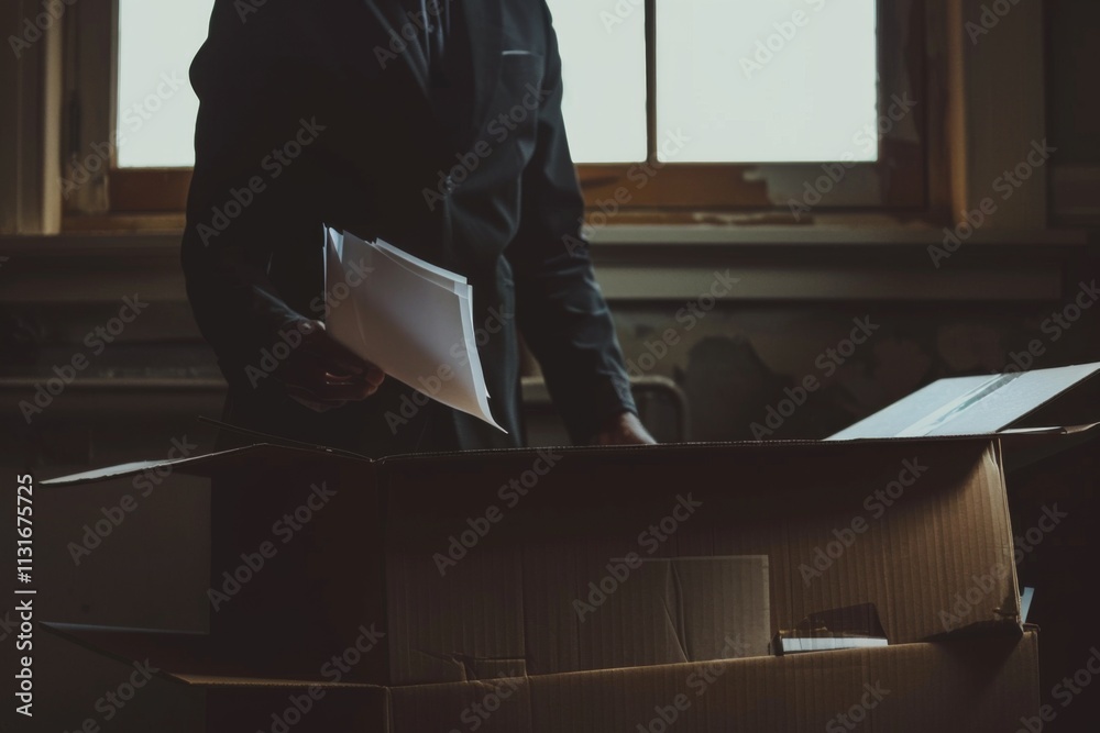personnel packing personal belongings and files into a brown cardboard ...