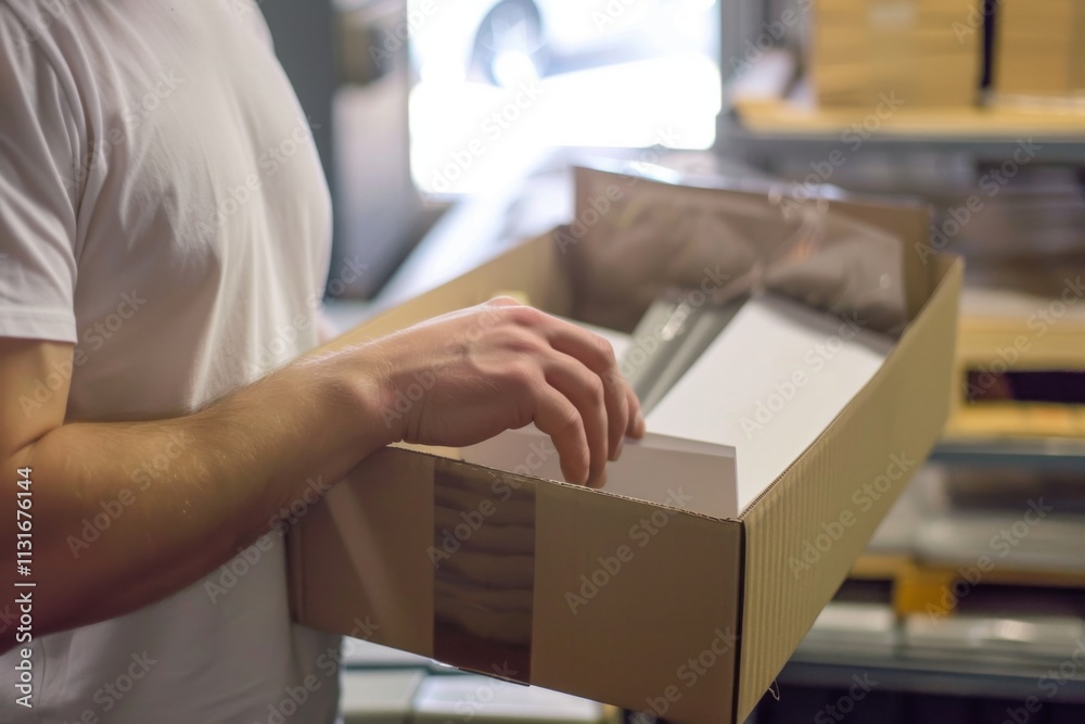 personnel packing personal belongings and files into a brown cardboard ...