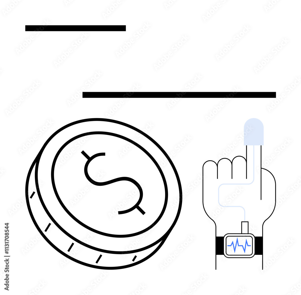 Coin with dollar sign and hand pointing with finger on sensor wearing a ...