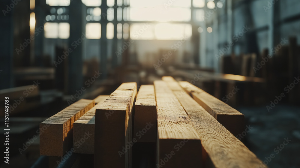 Pine Wood Planks Stored and Organized in a Factory, Highlighting Modern ...