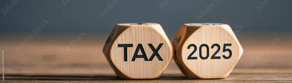 Tax submit finance concept. Tax symbols for the year 2025 on wooden ...