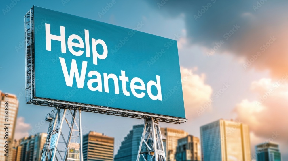 Unemployment impact form econocic recession. Billboard displaying "Help ...