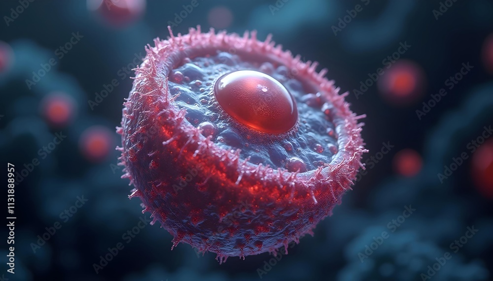 A 3D model of human cells, indicating complex structures and organelles ...
