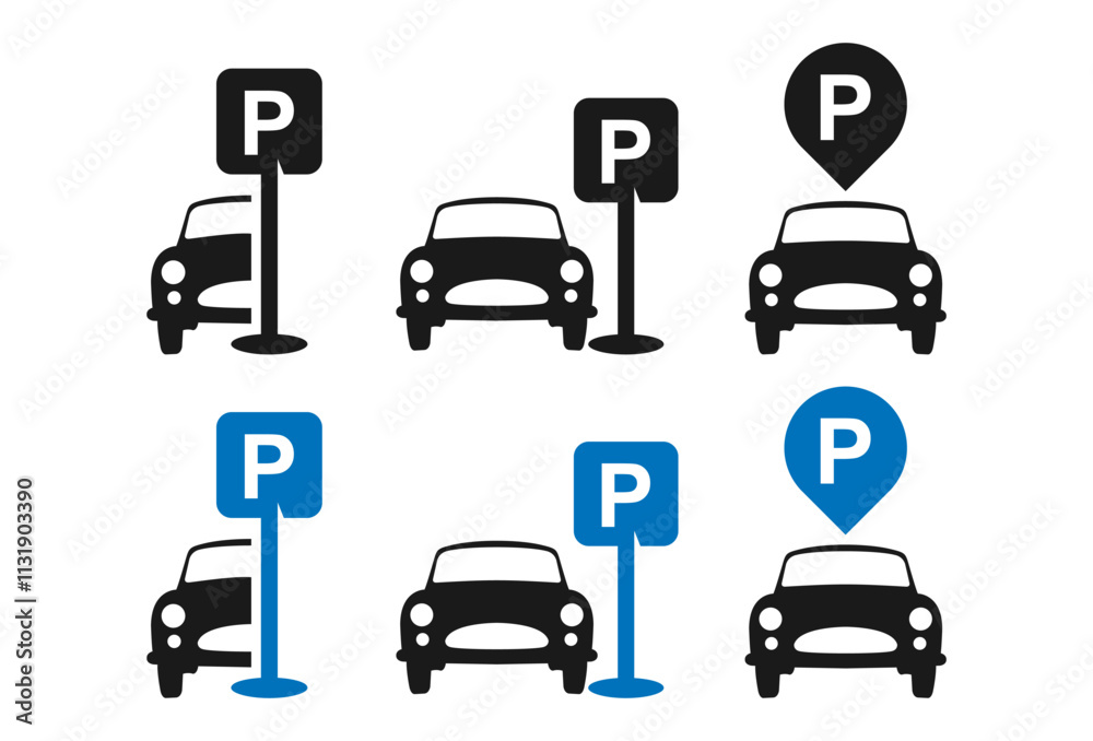 Car parking icon set. Public parking and parking location symbol ...