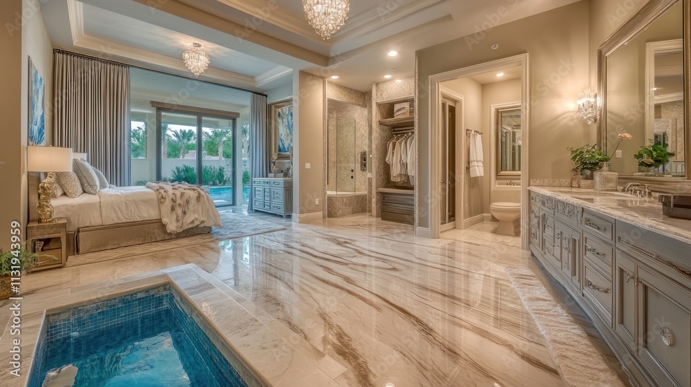 Luxury floor plan design including a walk-in closet, spa-like bathroom ...