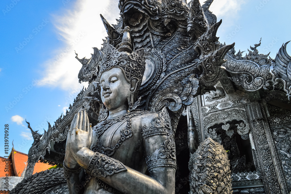 Silver Thai Angel Statue Lanna Architecture at Sri Suphan Temple ...