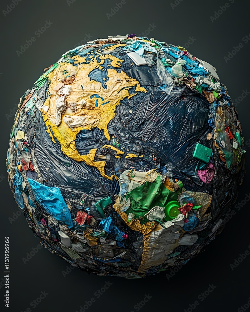 A powerful image of a globe wrapped in layers of waste, illustrating ...