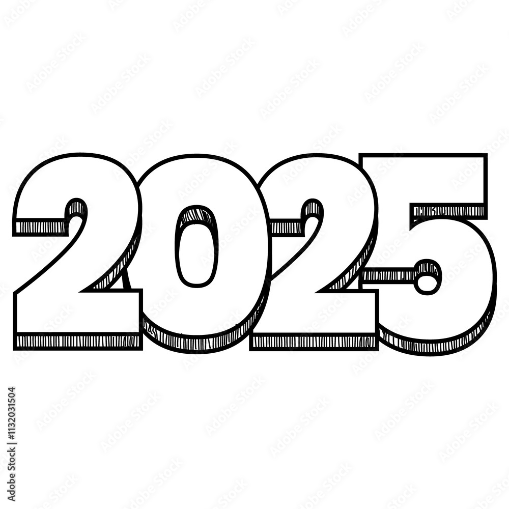 2025 png transparent background doodle new year white color Stock ...