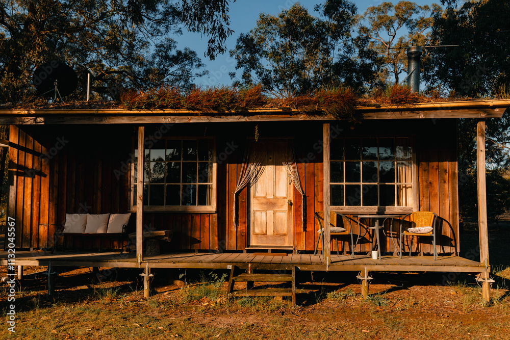Small cabin in the Australian bush in dappled afternoon light Stock ...