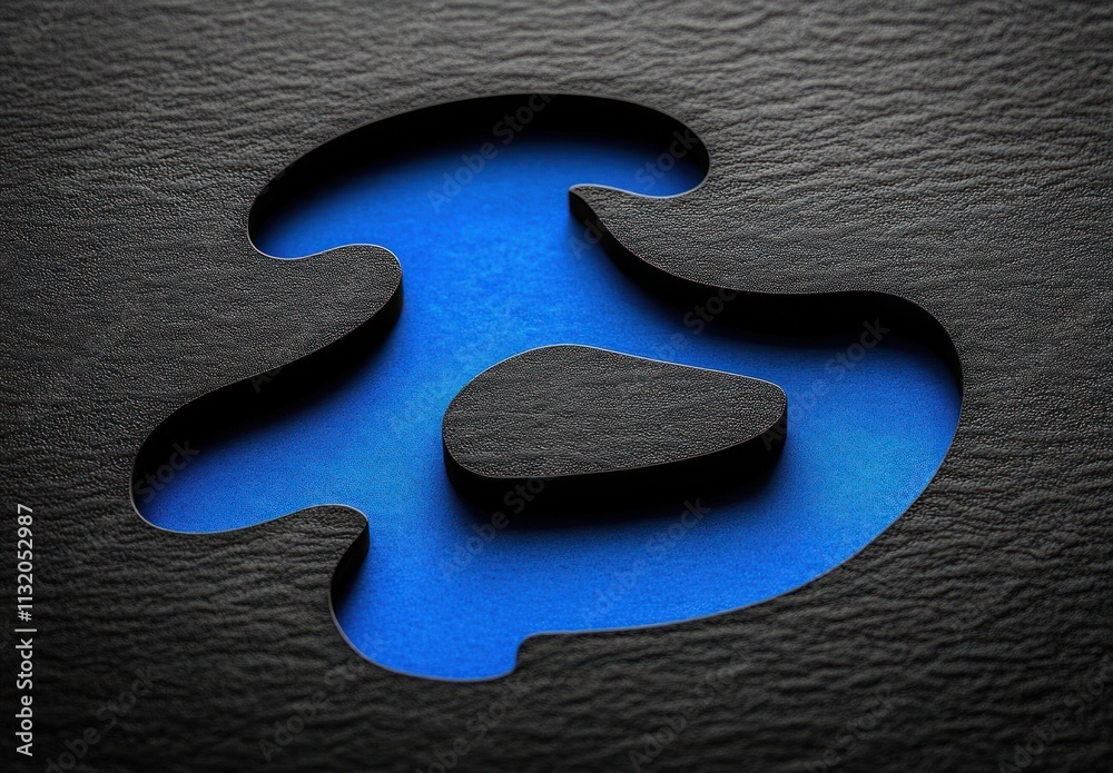 Bold Blue Letter Cutout Design on Matte Black Background with Dramatic ...