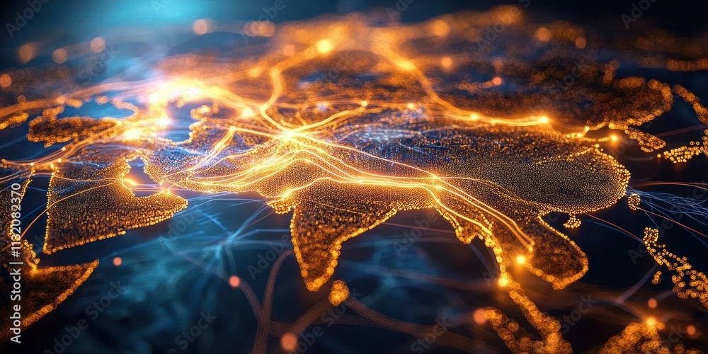 Futuristic Map of Asia Highlighting Digital Connections and High Speed ...