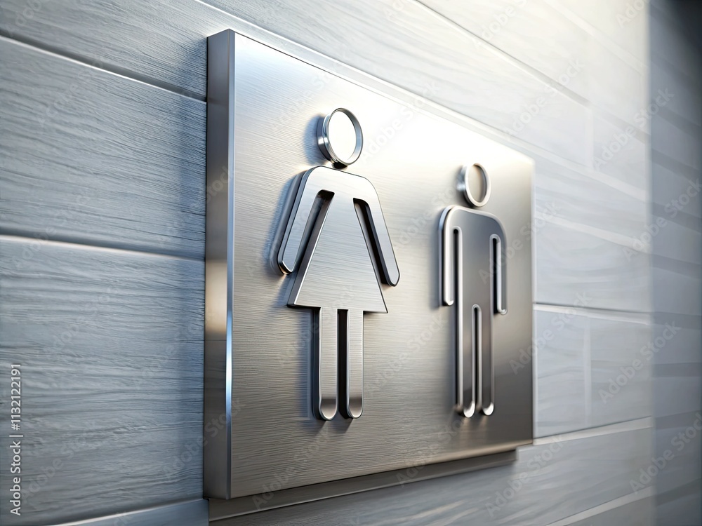 Modern Aerial View of Silver Bathroom Restroom Sign on White Wall with ...