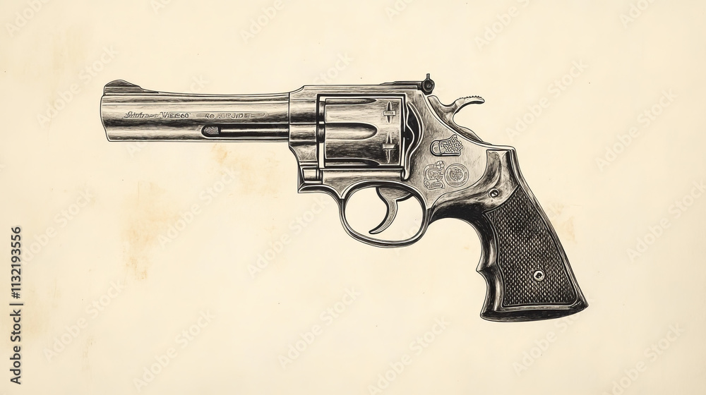 Smith and Wesson Revolver, Vintage Engraving. Old engraved illustration ...