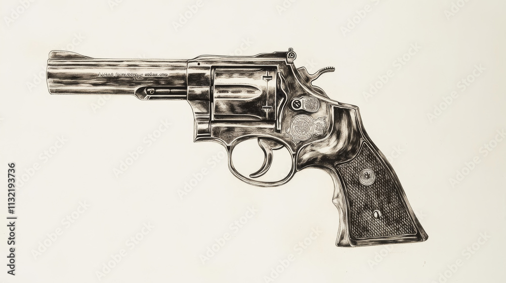 Smith and Wesson Revolver, Vintage Engraving. Old engraved illustration ...