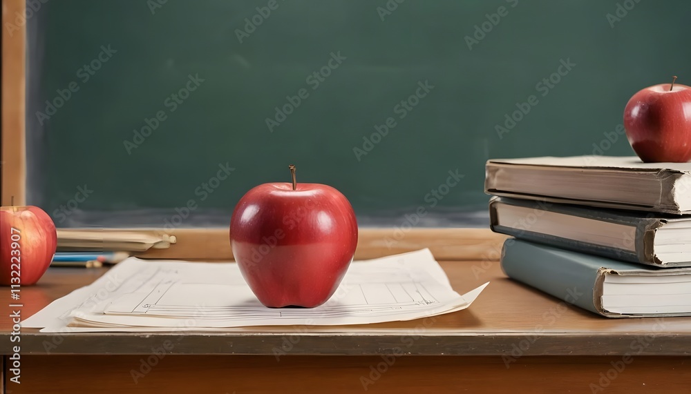 Educational setting with apples on desk classroom environment still ...