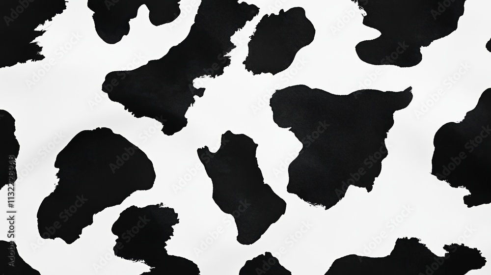 Elegant cow-print-inspired pattern with clean-edged black splotches on ...