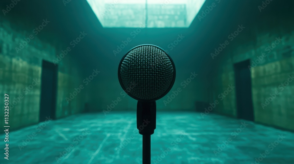 Microphone with speaker s face partially visible focus on expression ...
