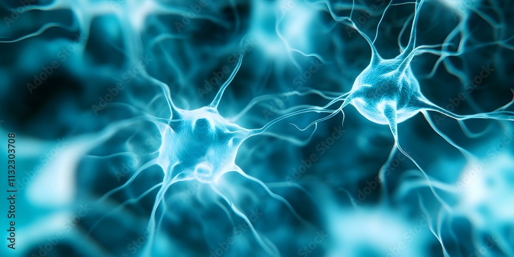 Neurons with branching structures, representing neural networks in the brain, often depicted in ...