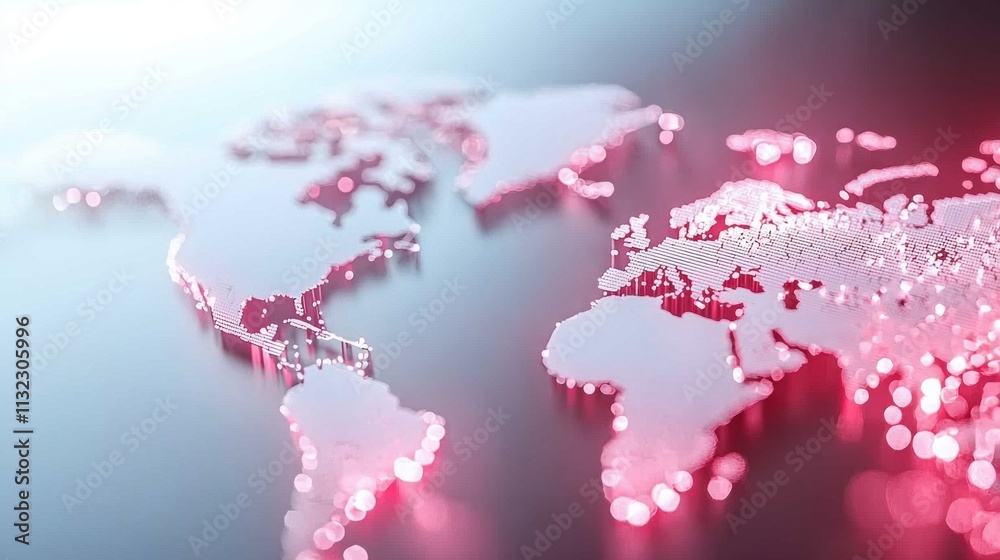 Artificial Intelligence and Machine Learning World map with futuristic robots and AI powered ...