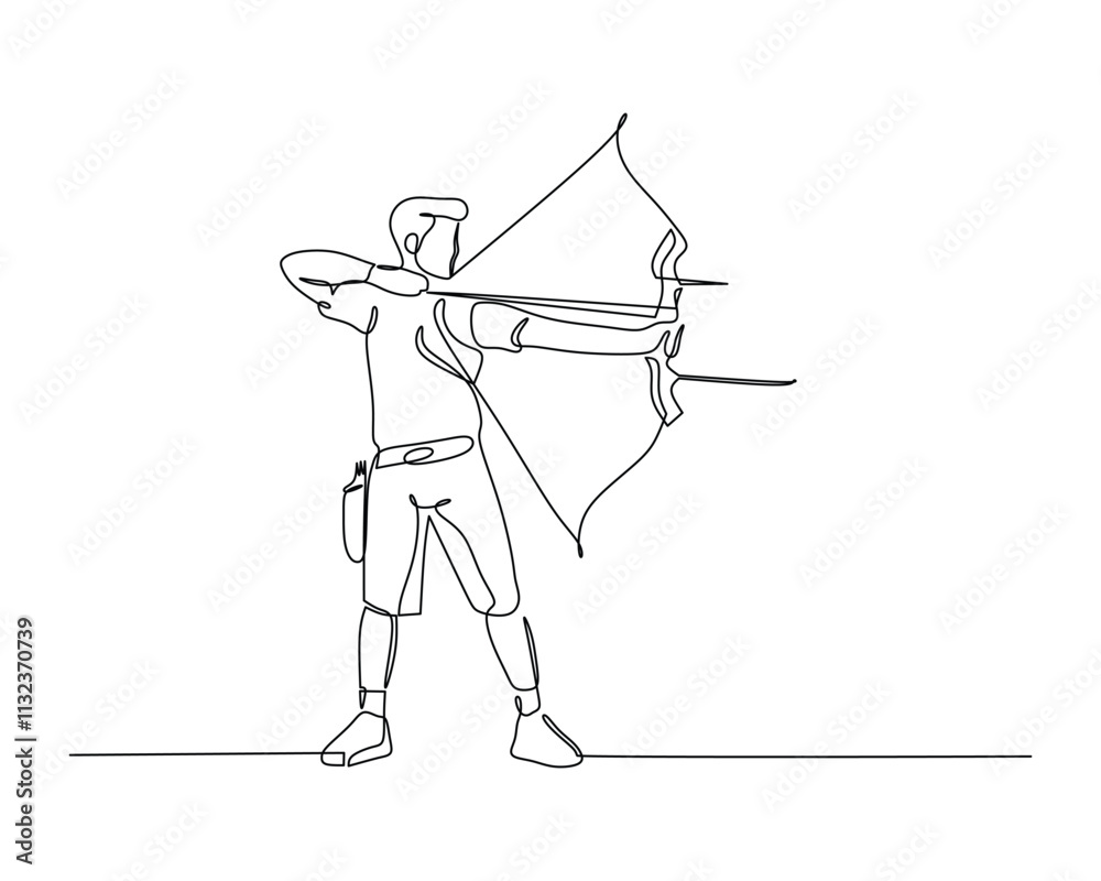Continuous line drawing of an archer aiming with a bow and arrow ...