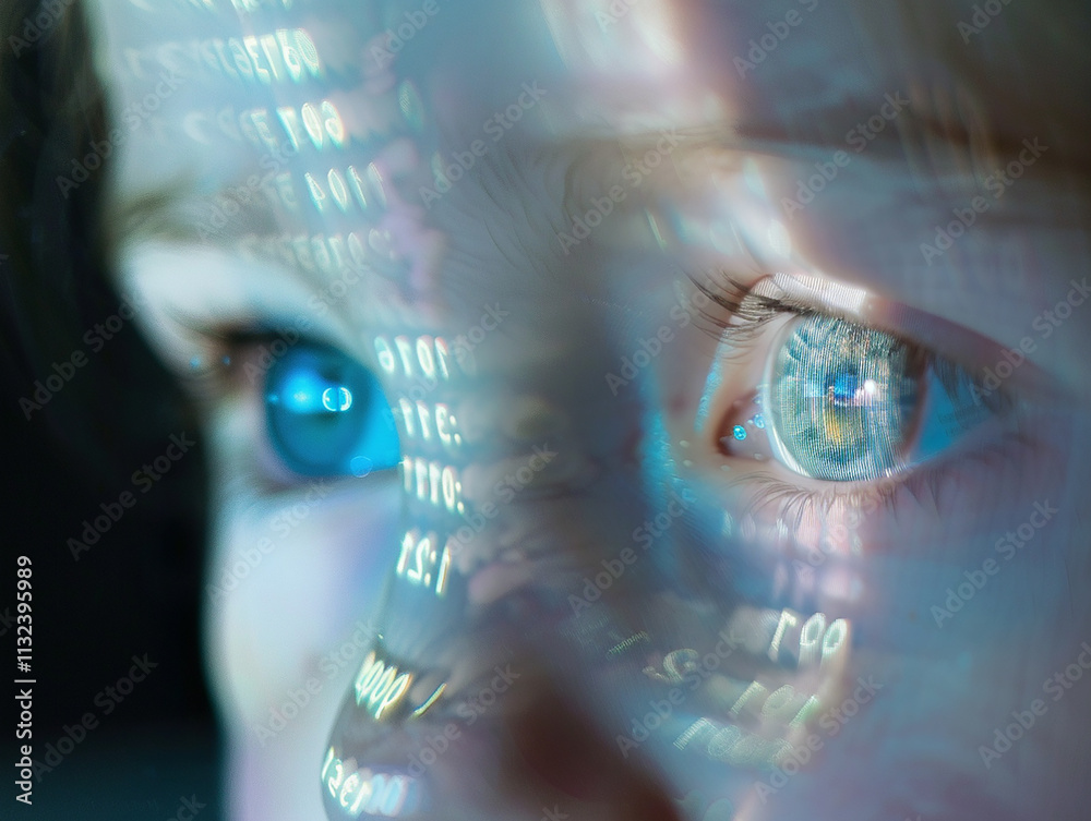 the reflection of some digits of a digital screen in the face of a ...