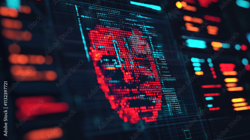 Digital face lock technology displayed on screen, showcasing identity ...