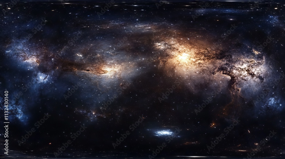 360° equirectangular space background with vibrant nebula and starfield ...
