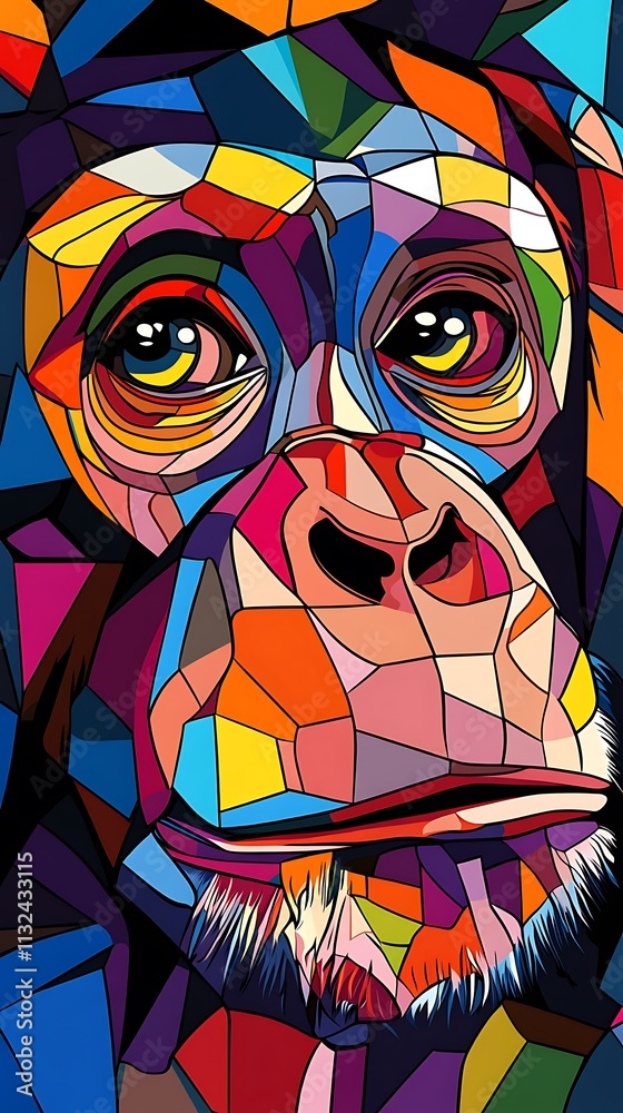 Cubism monkey illustration with vibrant pop art style image Stock Illustration | Adobe Stock