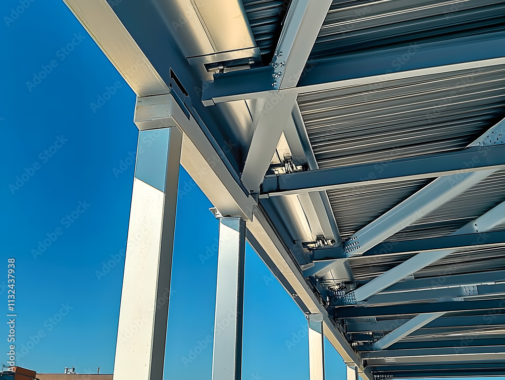 Stock-Foto „roof structure ,canopy structure ,Cement pillars, steel ...