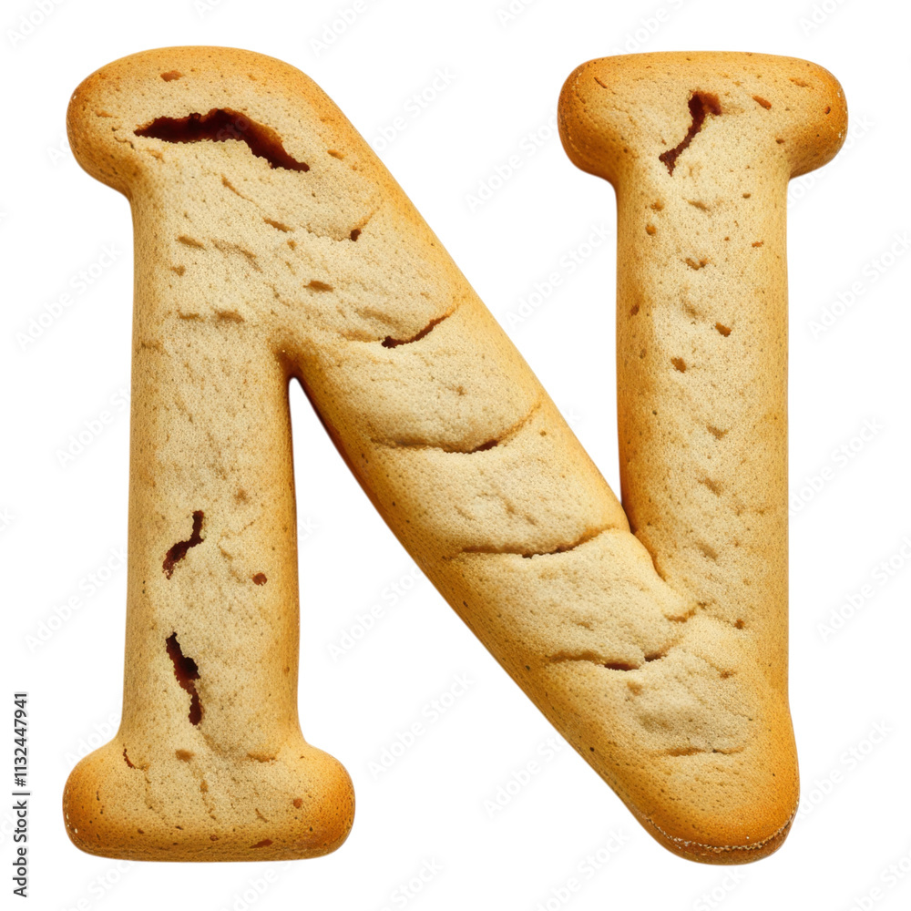Edible cookie shaped like the letter N on a black background. Stock ...