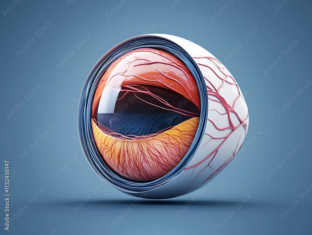 Detailed cross-section of a human eye, showcasing its internal anatomy ...