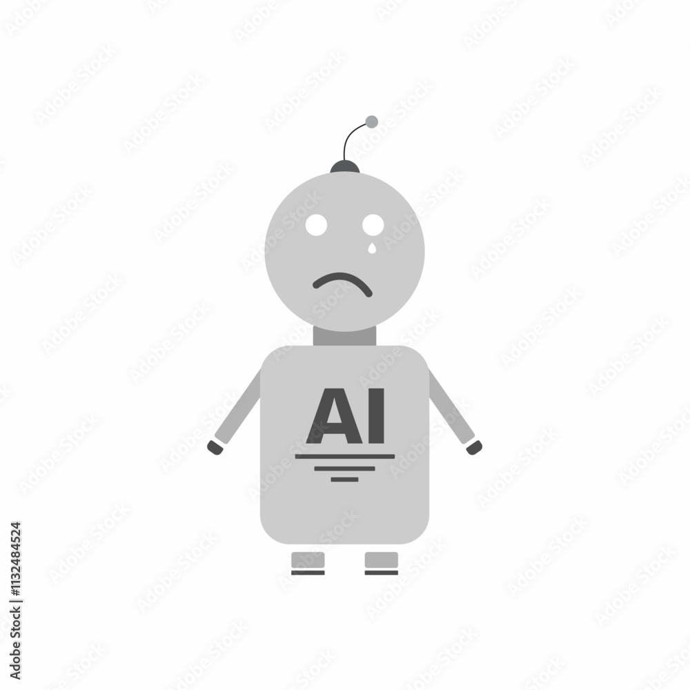 Стоковое векторное изображение «Sad AI artificial intelligence robot ...