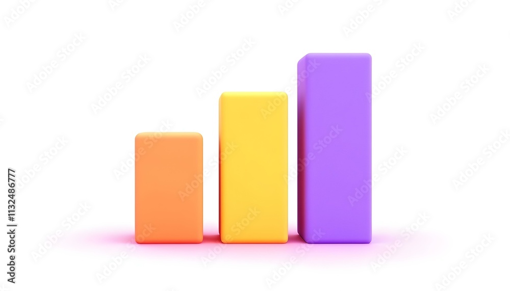 3D render of a bar chart icon, with vertical bars in vibrant colors and ...