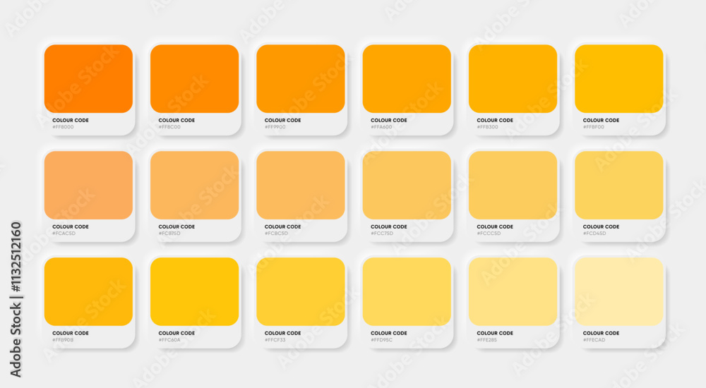 Colors palette template, yellow color guide palette with color HEX ...