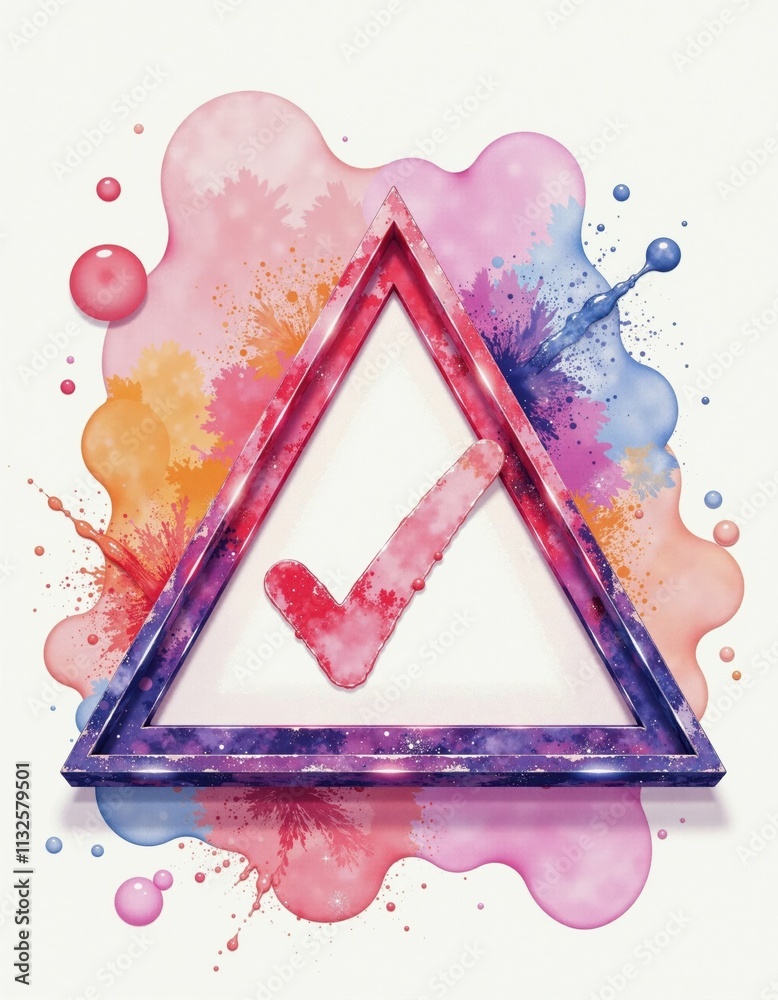 Vibrant watercolor checkmark in abstract triangle design for creative ...