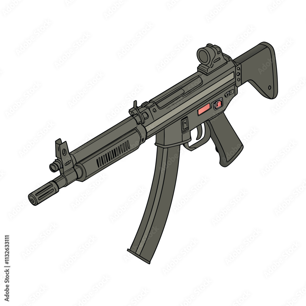 Detailed 3D render Compact submachine gun MP5-style weapon tactical ...