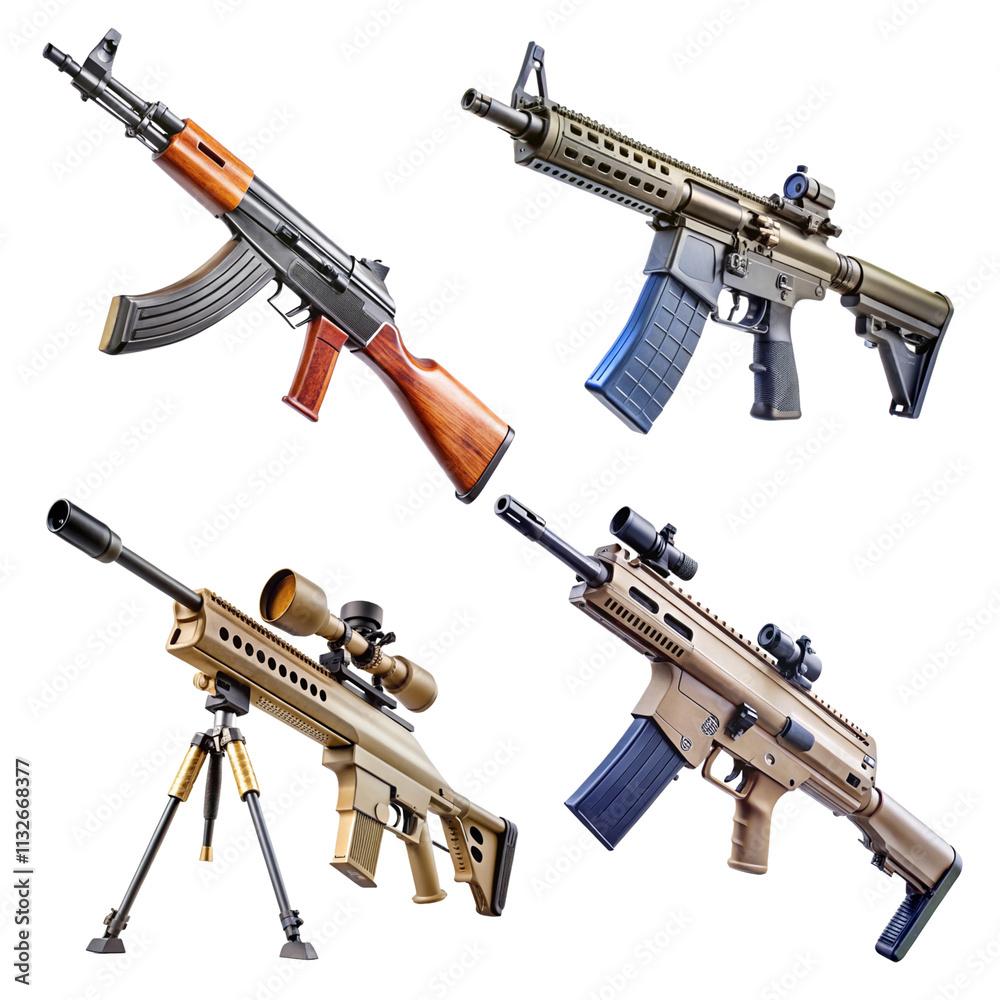 PNG collection of semi-automatic rifles, ideal for military visuals ...