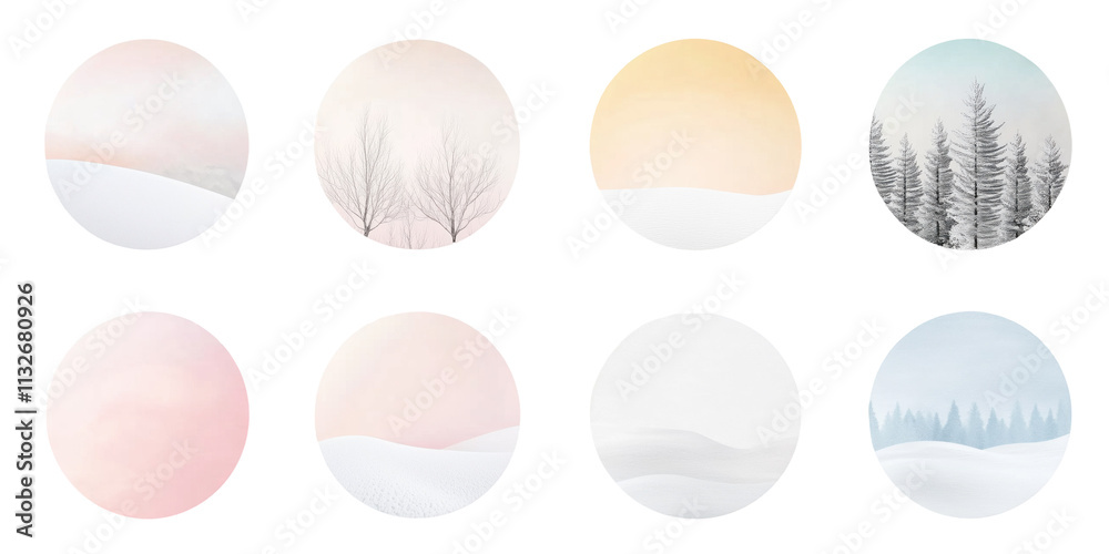Minimalistic winter weather infographic with icons. Set of circular shapes and textures for ...