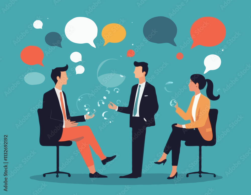 Business Discussion Concept. Vector cartoon full-length illustration in ...