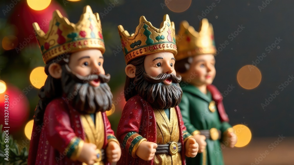 Foto de Stock Three Wise Men figurines, in golden crowns and festive ...