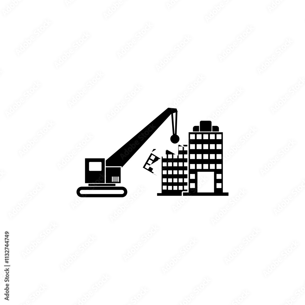 building demolition icon. construction logo with building and heavy ...