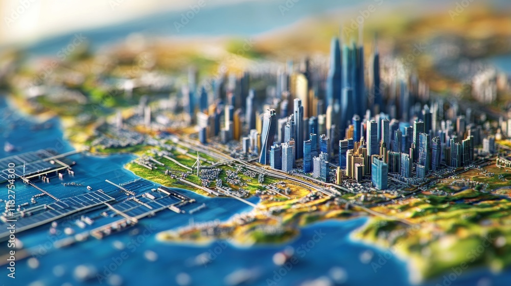 Stock-Illustration „Tilt shift miniature diorama of an alternate Earth ...