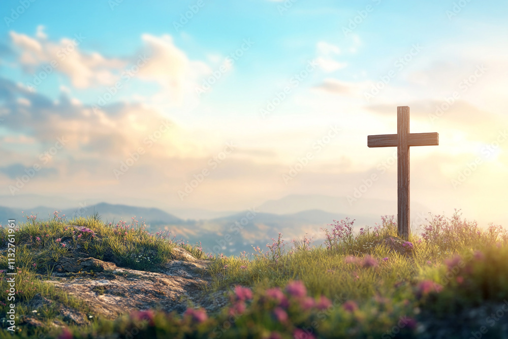 Ash Wednesday Social Media Banner with Cross and Lent Symbols on Subtle ...