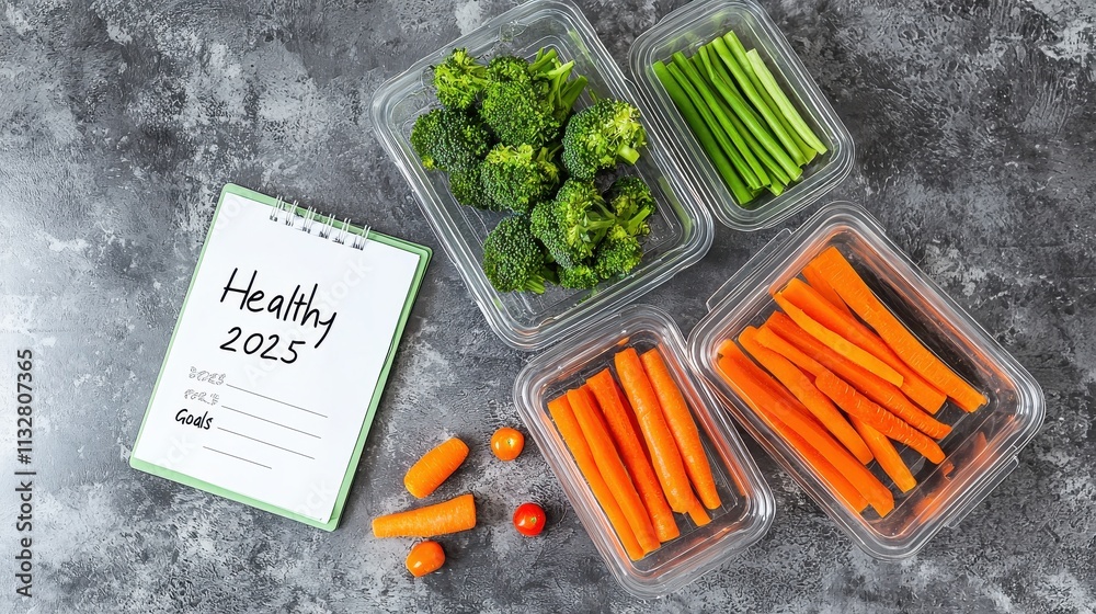 Healthy eating goals for 2025 fresh vegetables and meal prep ideas in a ...