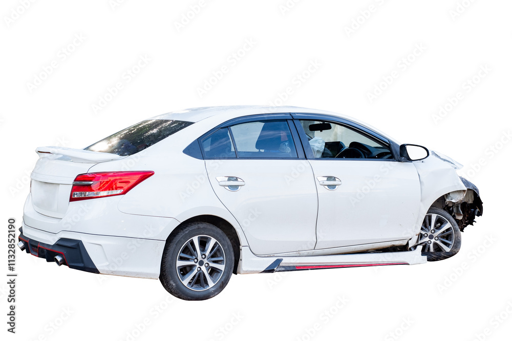 Car crash, Full body back and side view of white car get damaged by ...