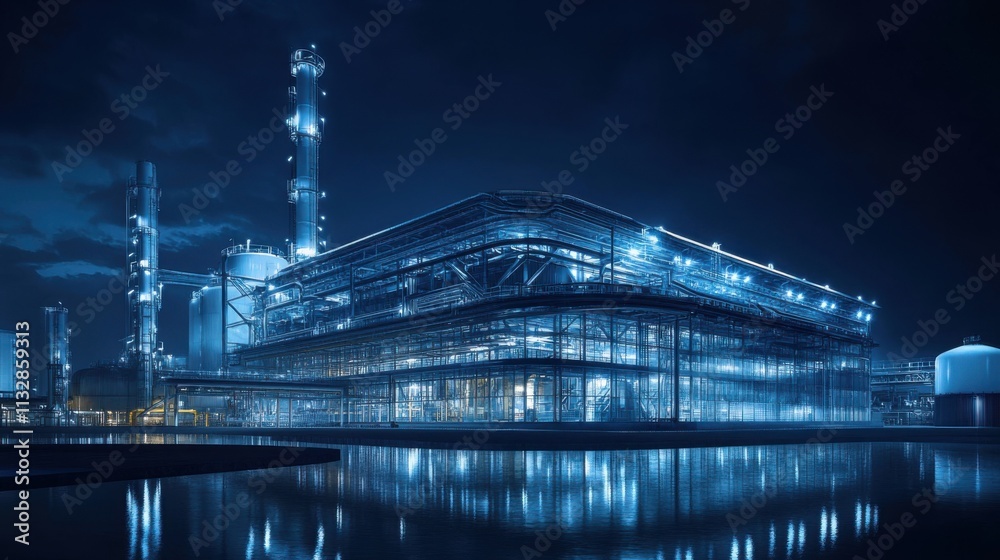 Ilustración de Stock Moonless Night at a Petrochemical Facility: Cool ...