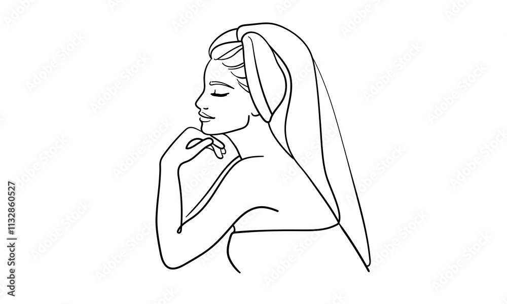 Woman in spa salon continuous line art drawing isolated on white ...