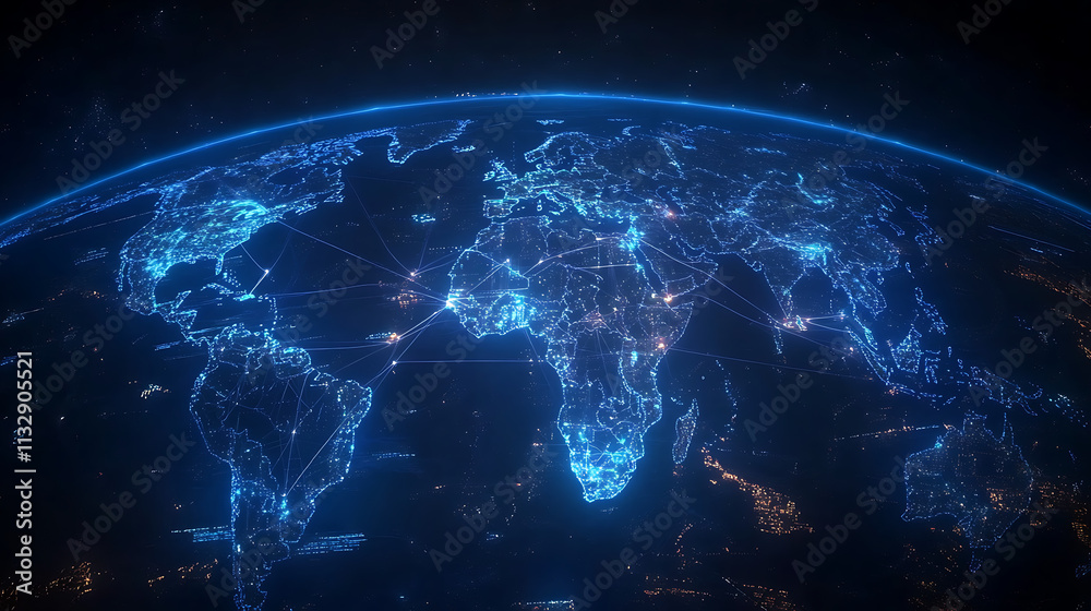 International Network Map with Flight Route Visualizations Stock ...