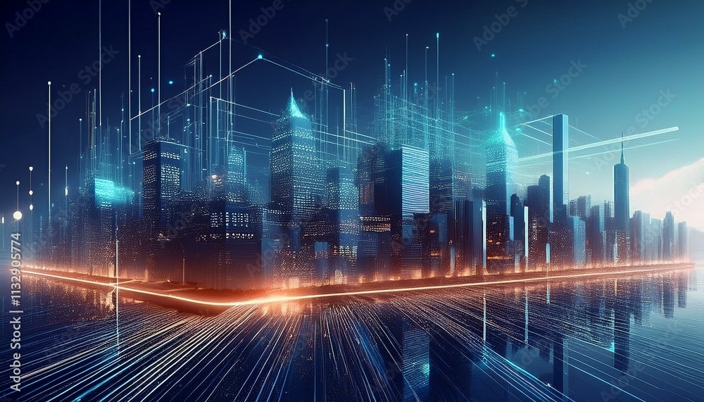futuristic image of stock and bond trading with charts and graphs ...
