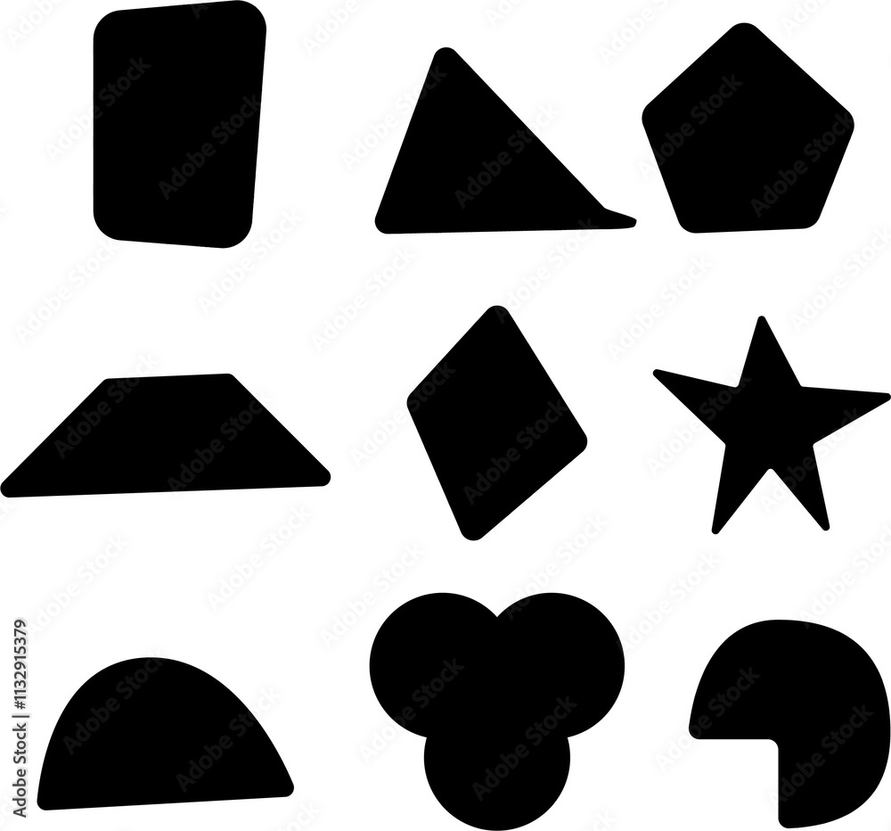 Geometric shapes set with rounded corners, triangle square pentagon hexagon heptagon octagon ...